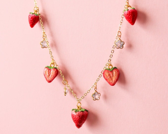 Fruit Themed Jewelry, Strawberry Fruit Necklace, 18k Gold Plated ...