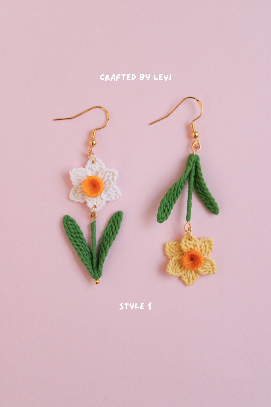 Daffodil Dangle Polymer Clay Earrings | Handmade Yellow Daffodil Earrings | Gift for Her | Fun ...