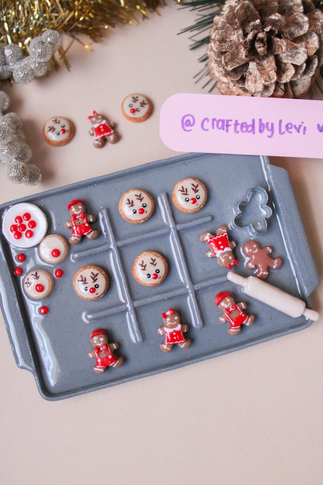 Rudoplh Reindeer and Gingerbread Man Woman Polymer Clay Tic Tac Toe ...
