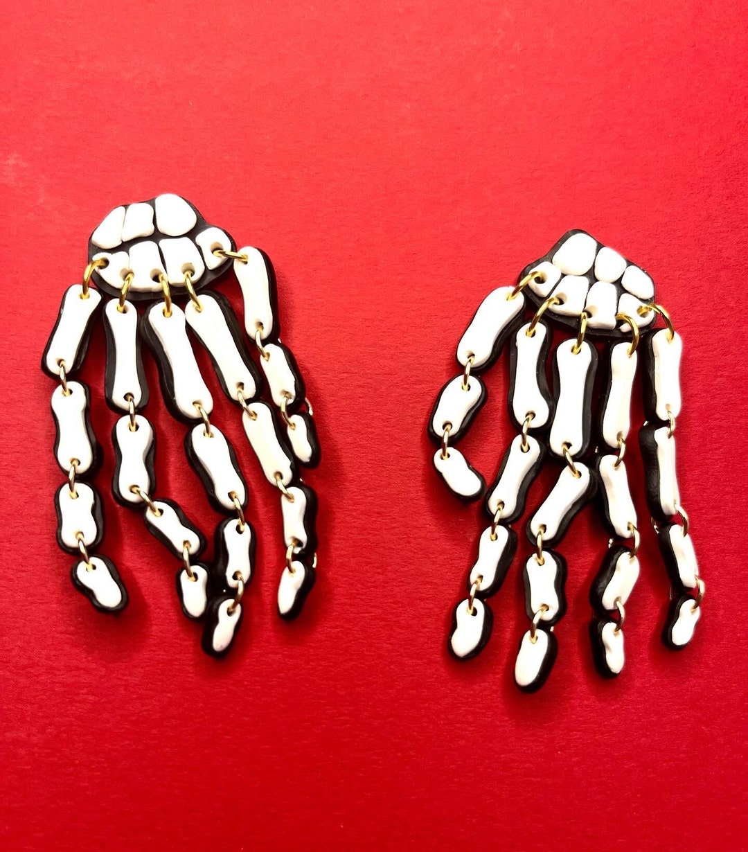 Skeleton Hand Clay Earrings • Hand Bones Clay Earrings • Halloween ...