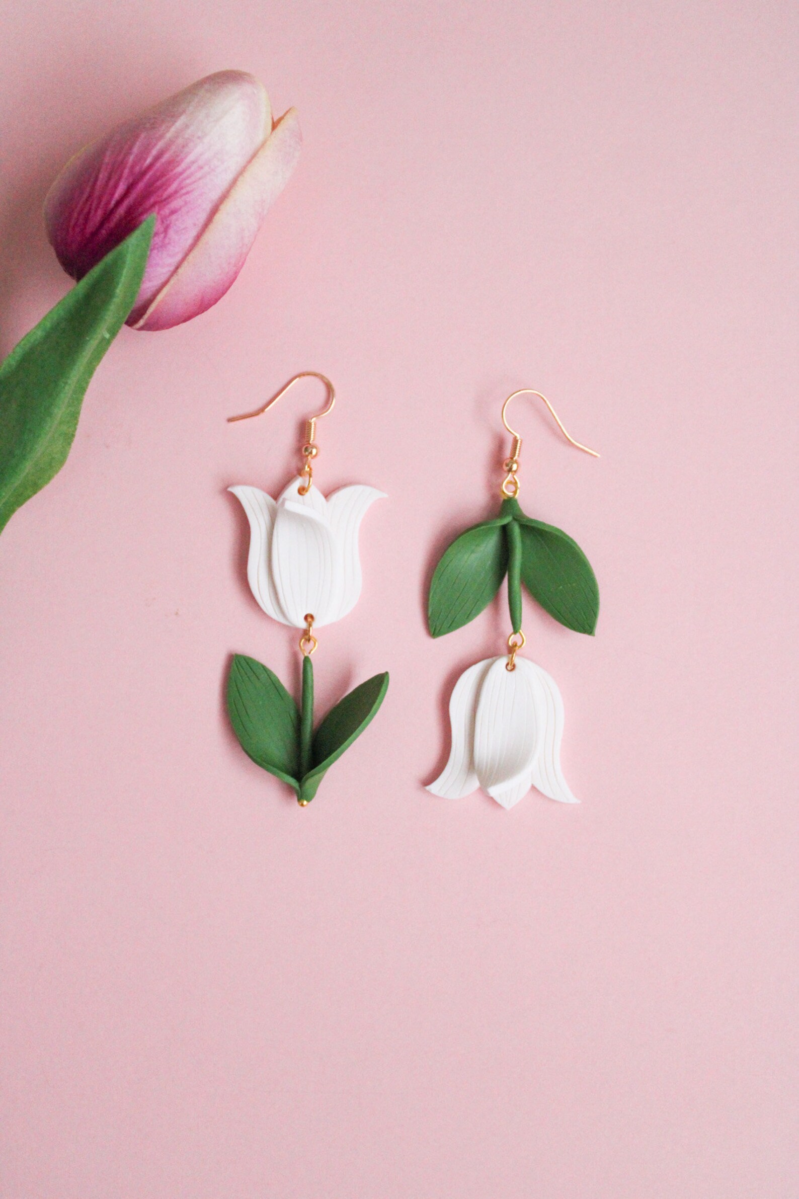 Tulip Polymer Clay Earrings Handmade Yellow & Pink Tulip Clay Earrings ...