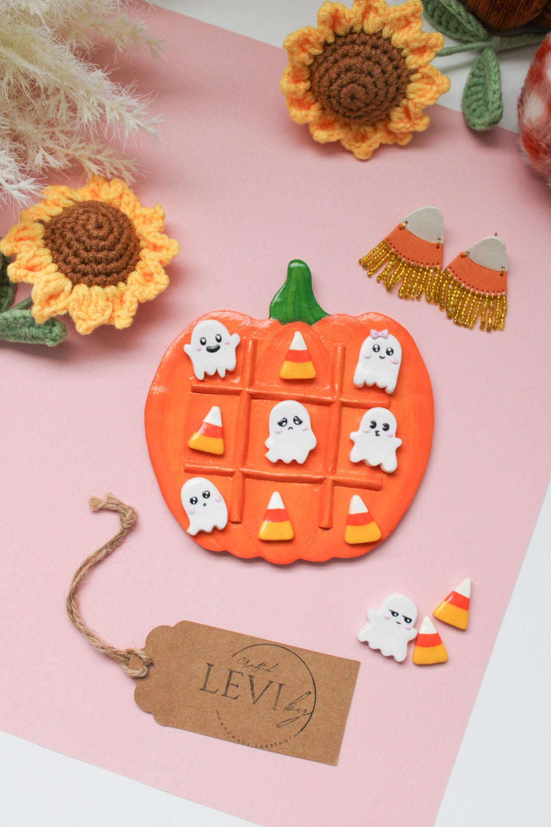 Halloween Tic Tac Toe Board Handmade Polymer Clay Candy Corn Cute Clay ...