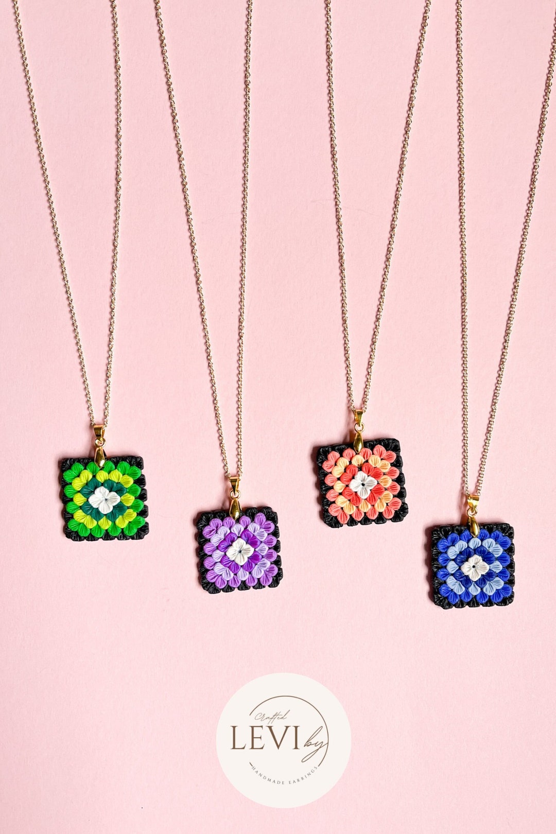 Granny Square Clay Necklace Handmade Clay Charm Necklace Gift for Her ...