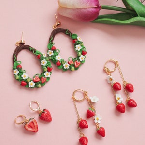 Strawberry Clay Earrings | Handmade Strawberry Charms Dangle Polymer ...