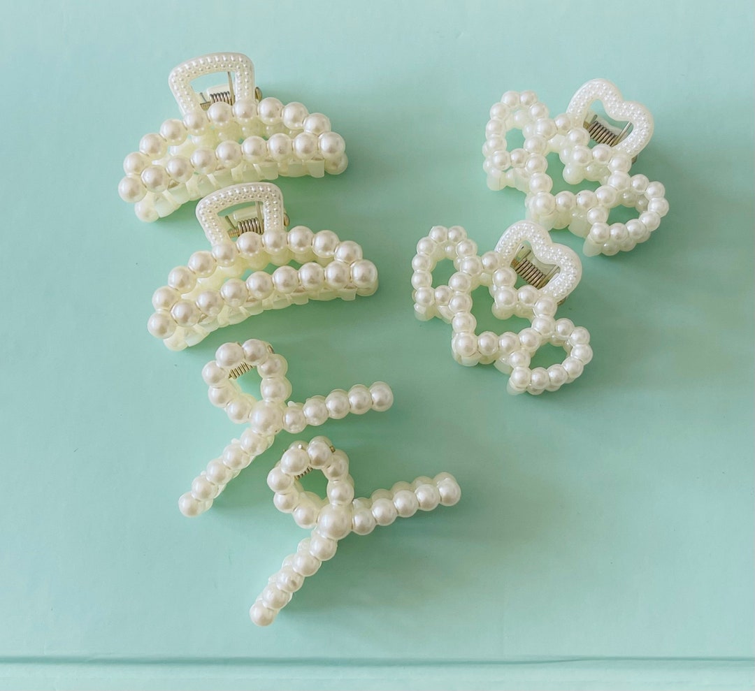 Pearl Hair Claws Beaded Hair Claw Clip 2pcs Hair Accessories Gifts for Girls Small Faux Pearl ...