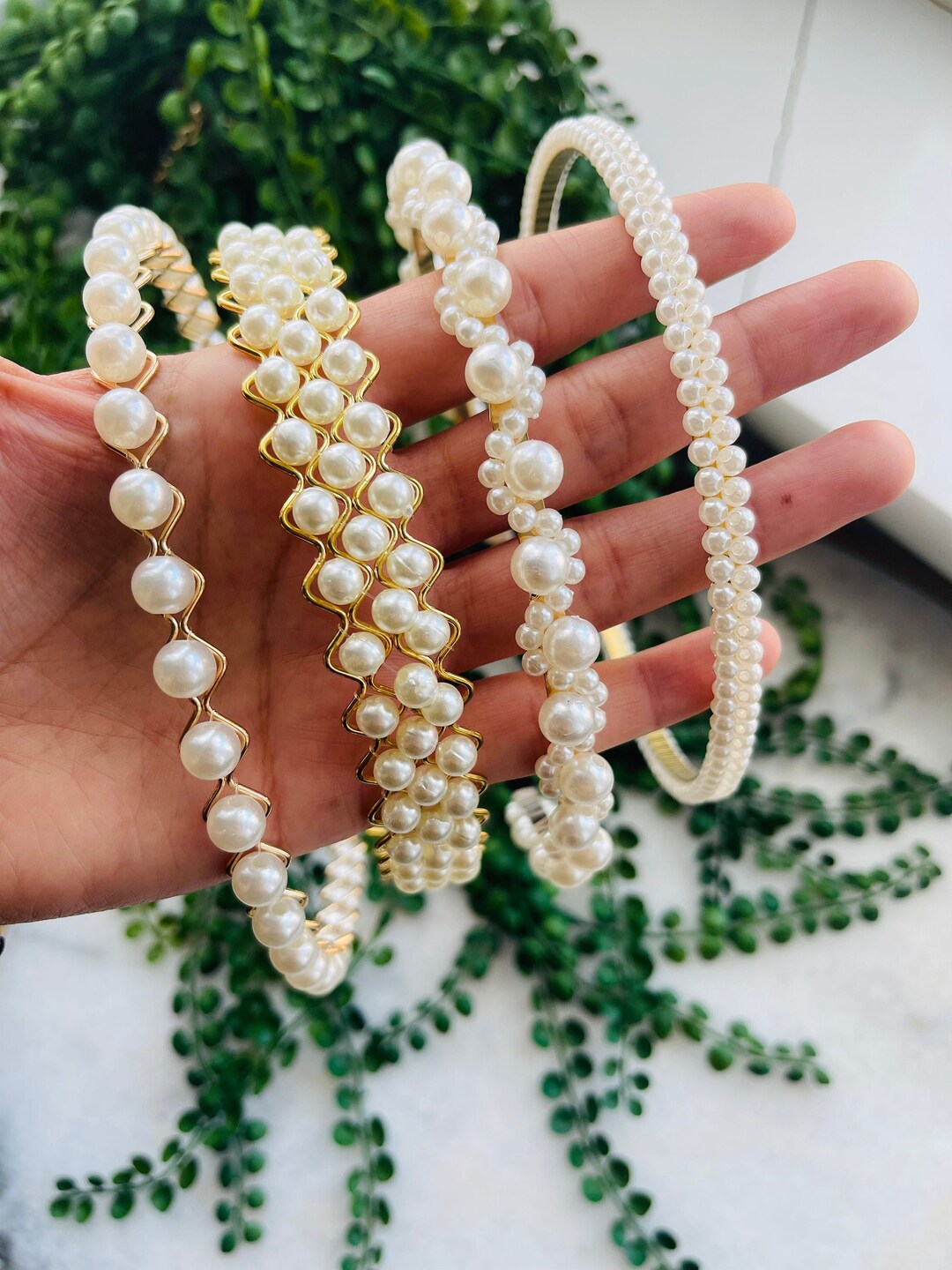 Pearl Headband Beaded Hair Hoop Hairband Rhinestone Beaded Pearl ...