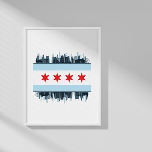 Chicago Flag, Chicago Skyline Wall Print, Digital Download Print, Wall ...