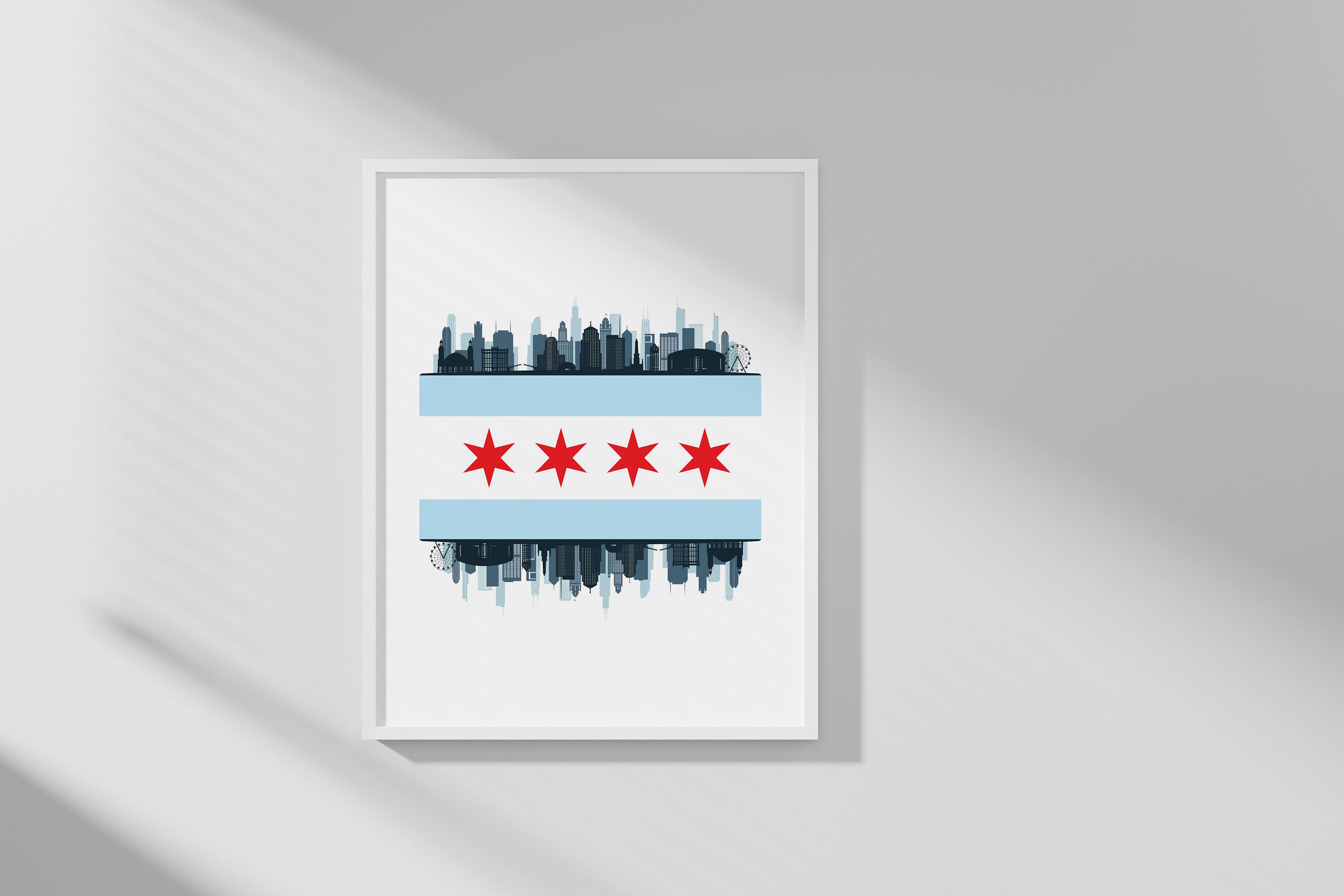 Chicago Flag, Chicago Skyline Wall Print, Digital Download Print, Wall ...