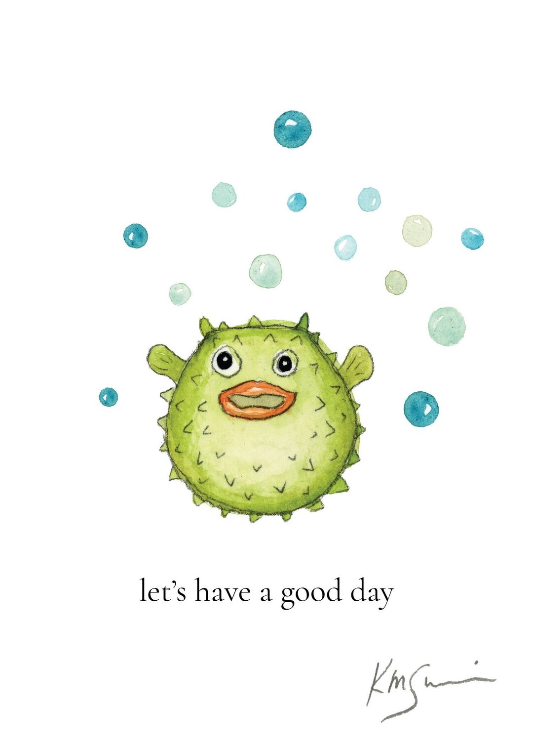 Puffer Fish Watercolor Art Fish Painting Puffer Fish Wall Decor Happy ...