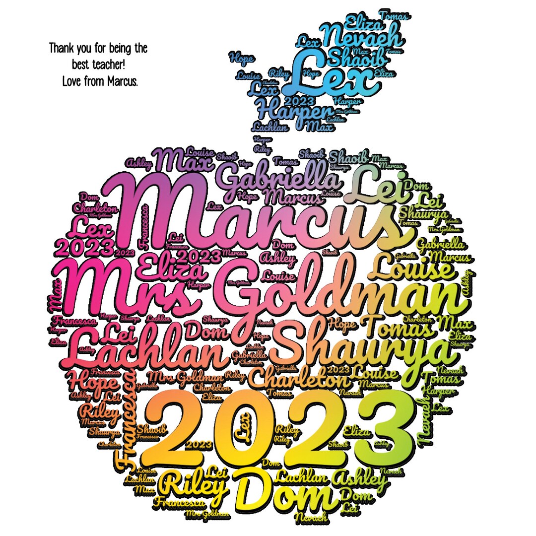 Apple Word Art Custom Class List Word Cloud Teacher Gift Digital ...