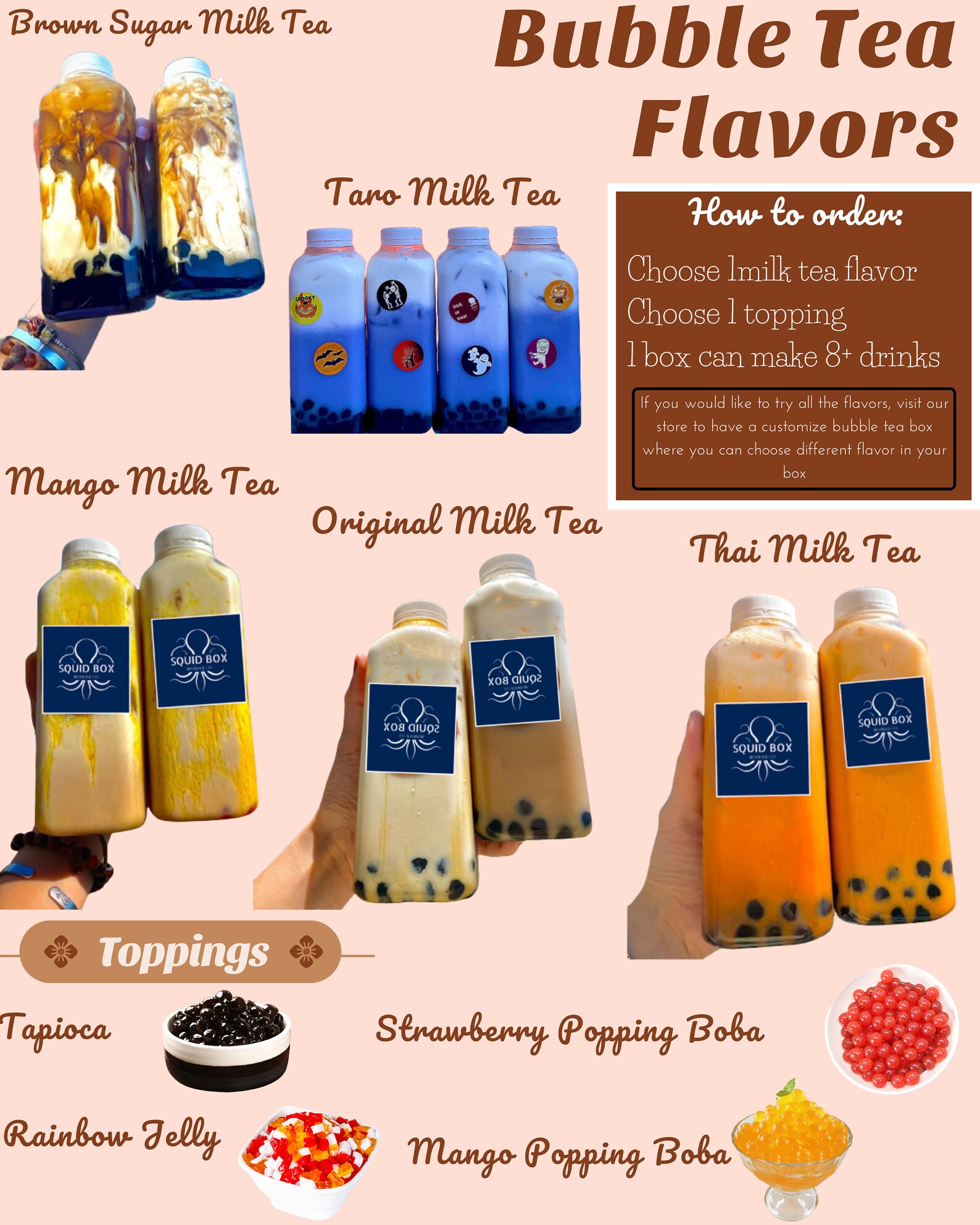 Bubble Tea Kit- Brown Sugar, Mango, Original, Taro, Thai Milk Tea. Boba ...