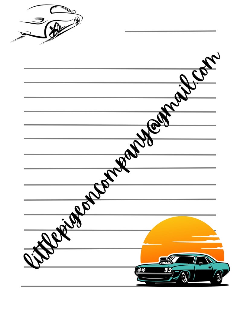 PRINTABLE, Car Theme, Stationery Paper, Set of 4, Digital Download - Etsy