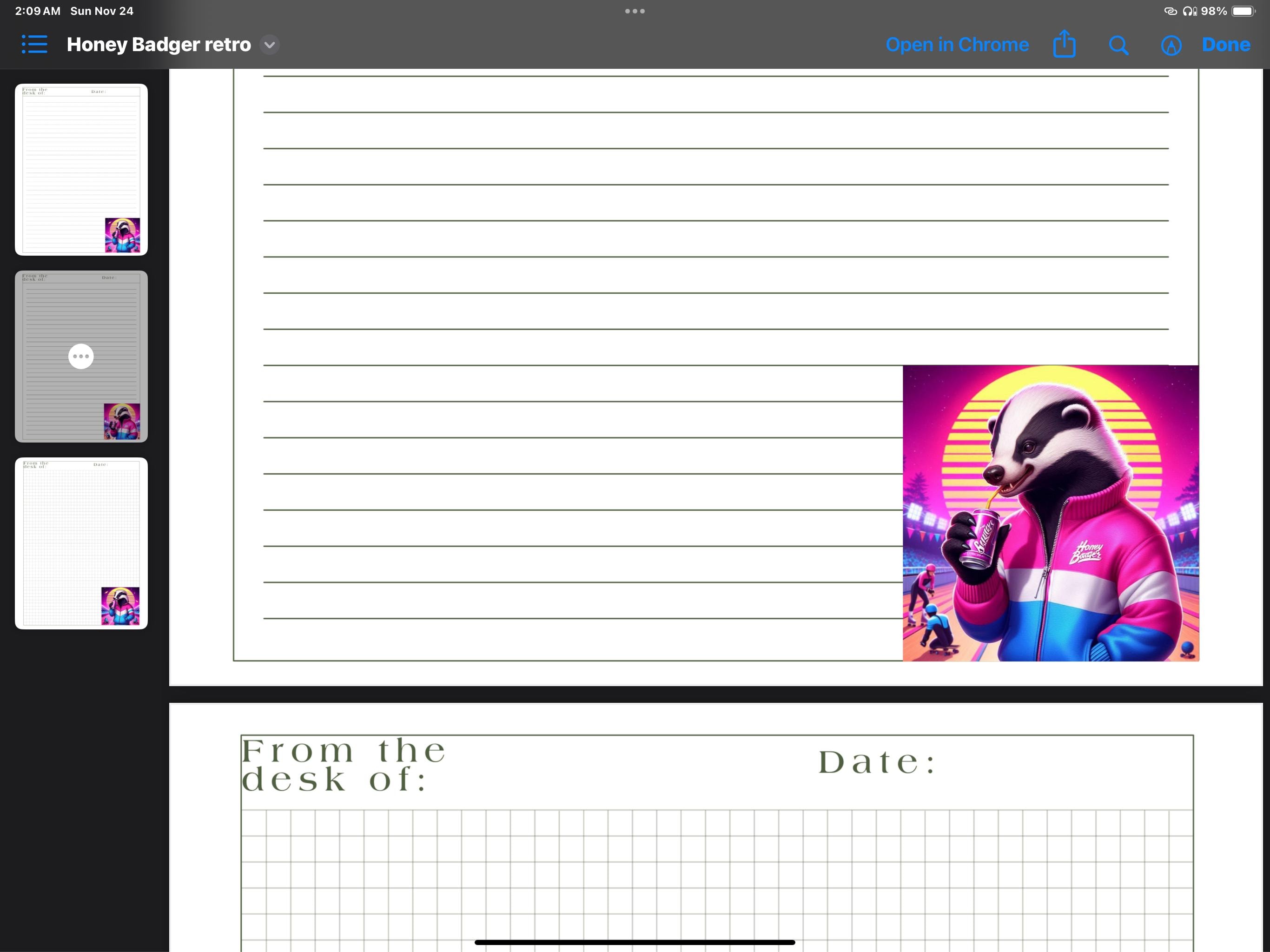 Retro, Gen X, Honey Badger Printable Stationery Paper- 3 Pages - Etsy