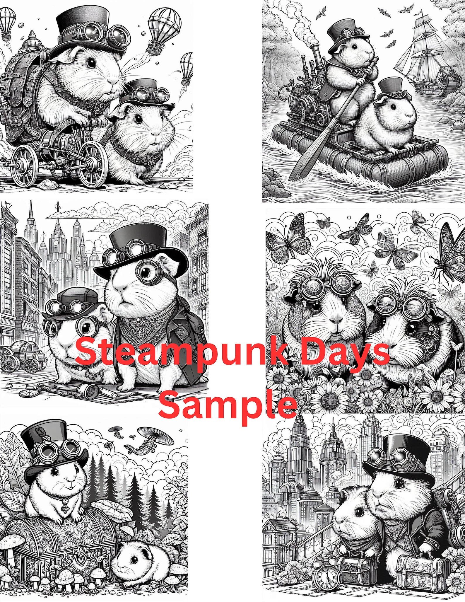 Printable Digital Coloring Book- Guinea Pig Steampunk Days 14 Pages - Etsy