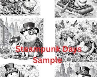 Printable Digital Coloring Book- Guinea Pig Steampunk Days 14 Pages - Etsy
