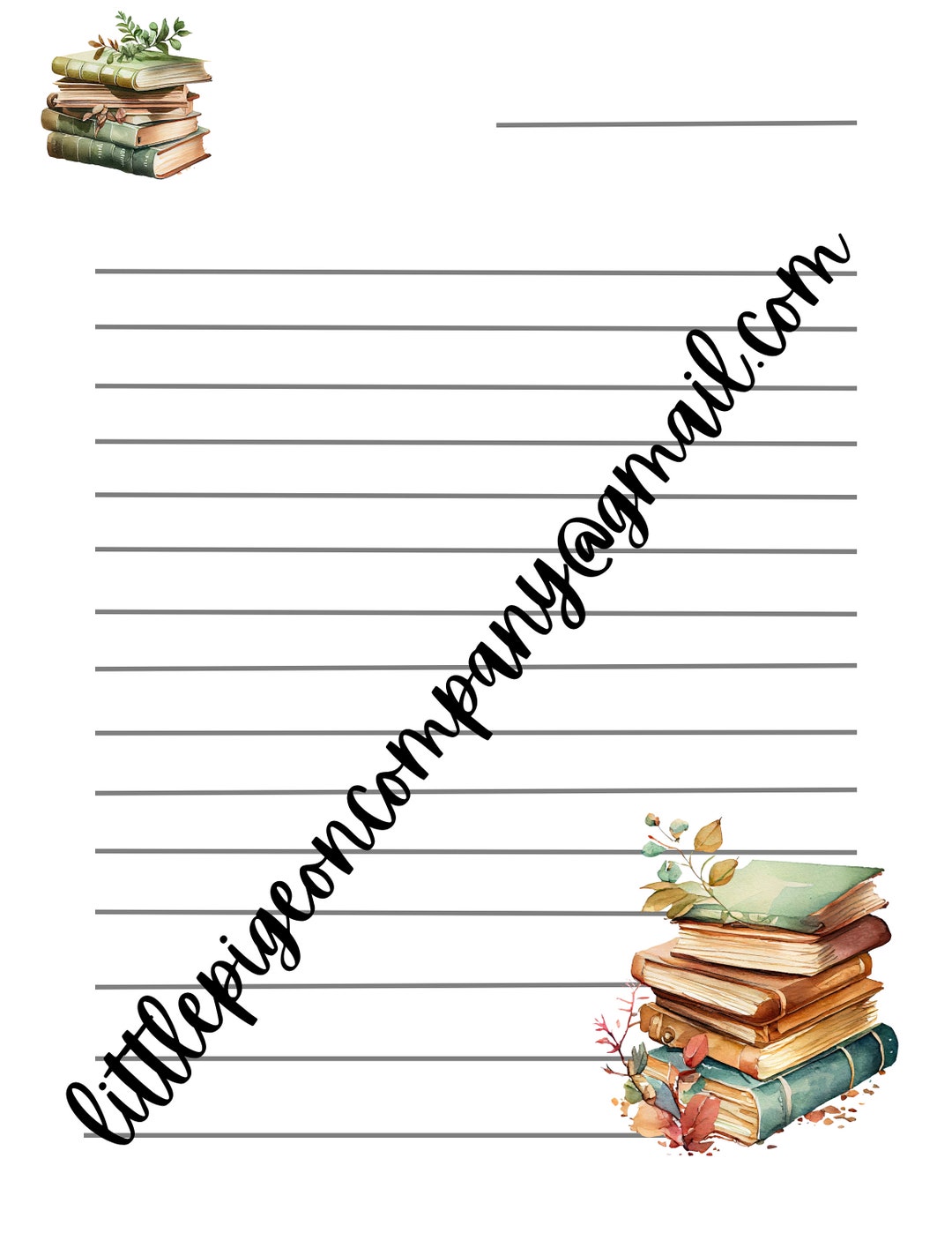PRINTABLE, Book Theme, Stationery Paper, Digital Download, Set of 5 - Etsy