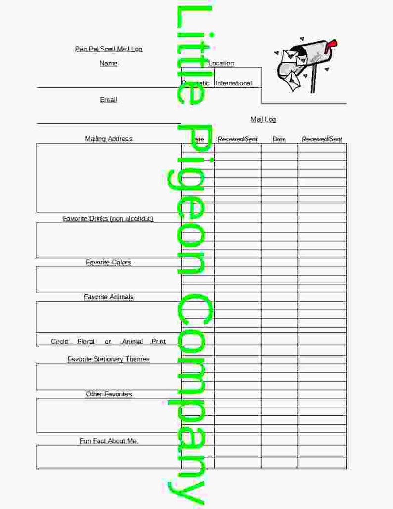 Pen Pal Mail Tracker PDF, Digital/printable File, Letter Tracker, Mail ...