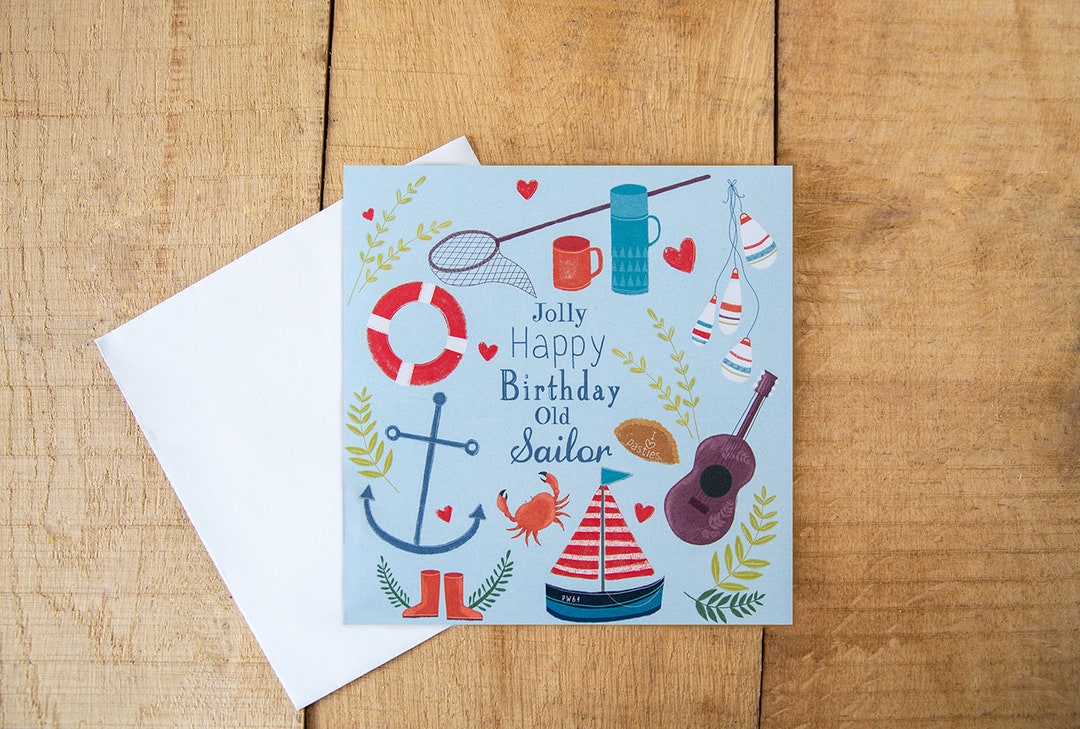 Sailor Greeting Card, Male Birthday Card, Birthday Card, Guitar, 100% ...