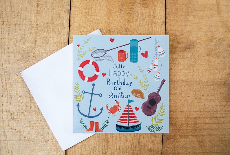 Sailor Greeting Card, Male Birthday Card, Birthday Card, Guitar, 100% ...