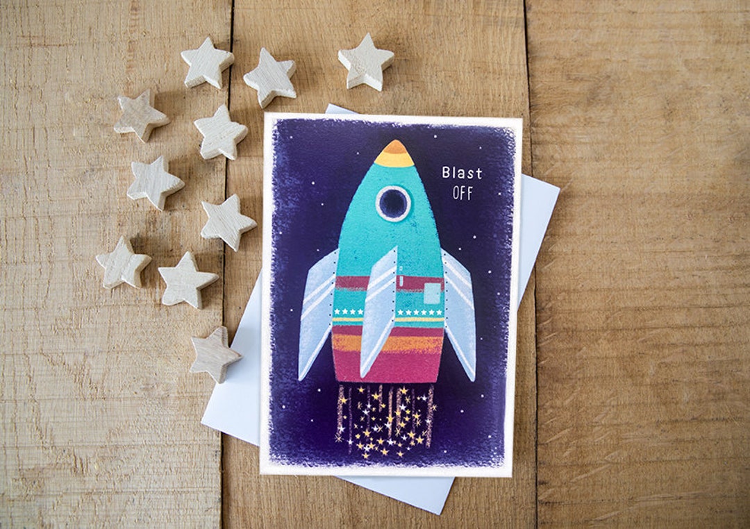 Space Rocket, Greeting Card, Birthday Card, Kids Birthday Card, 100% ...
