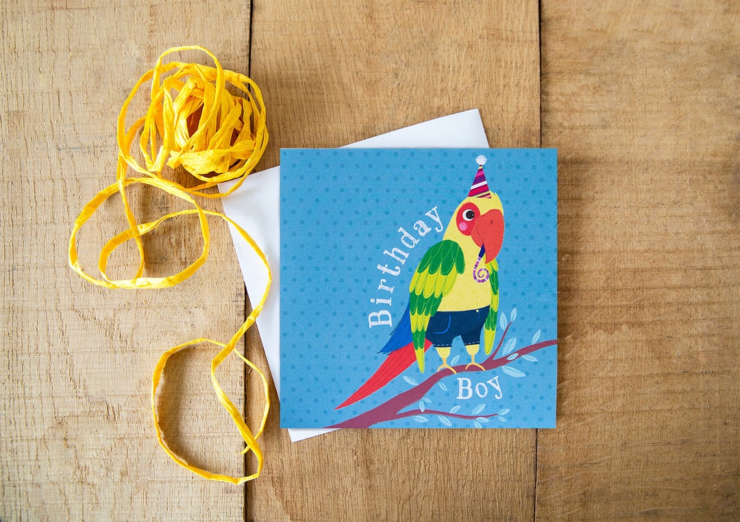 Kids Birthday Parrot Greeting Card, Birthday Card 100% Recycled - Etsy