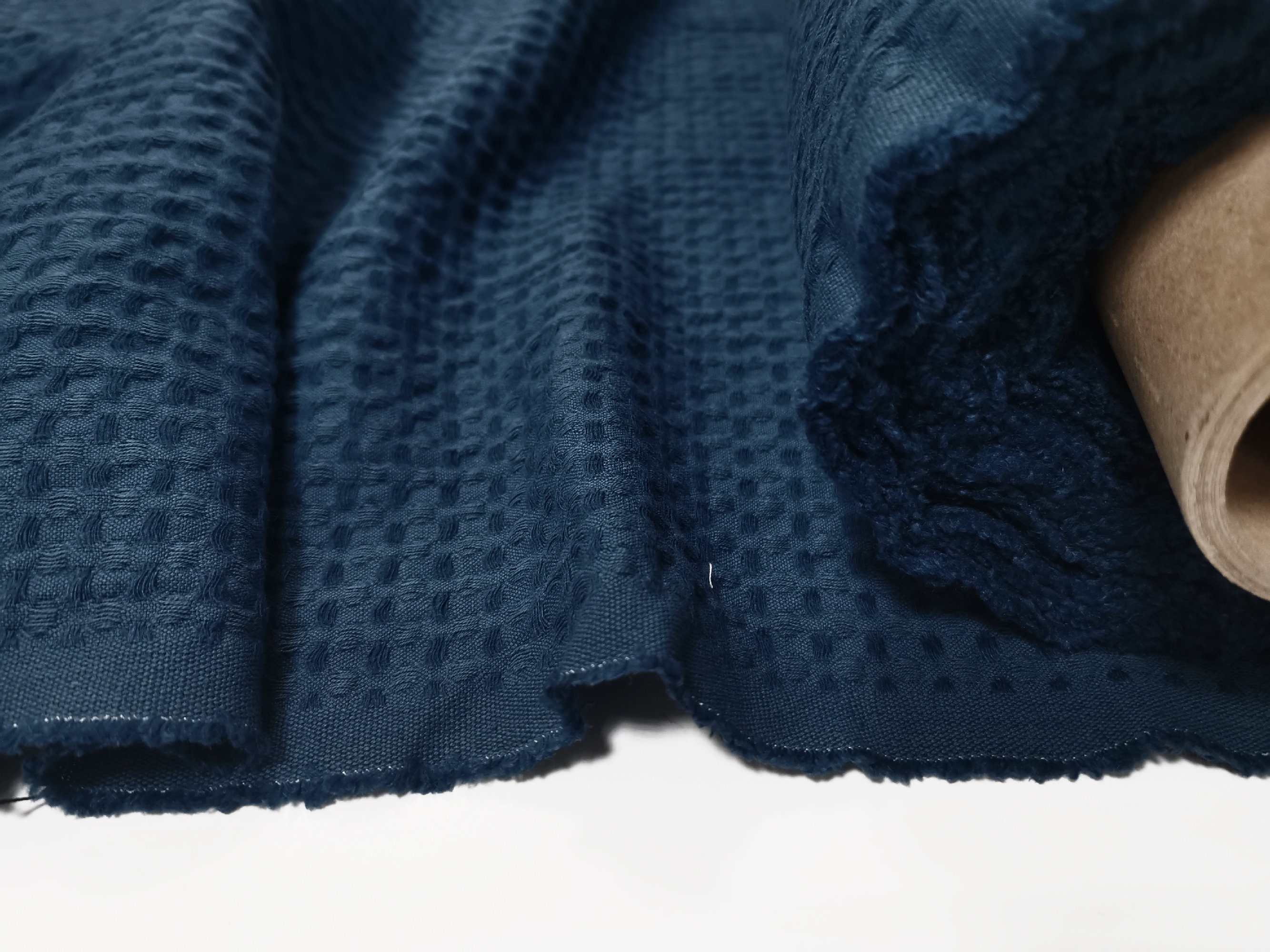 94 Extra WIDE WAFFLE Linen Blend Fabric in Navy Blue - Etsy