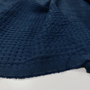 94" Extra WIDE WAFFLE Linen Blend Fabric in Navy Blue, Softened Waffle ...