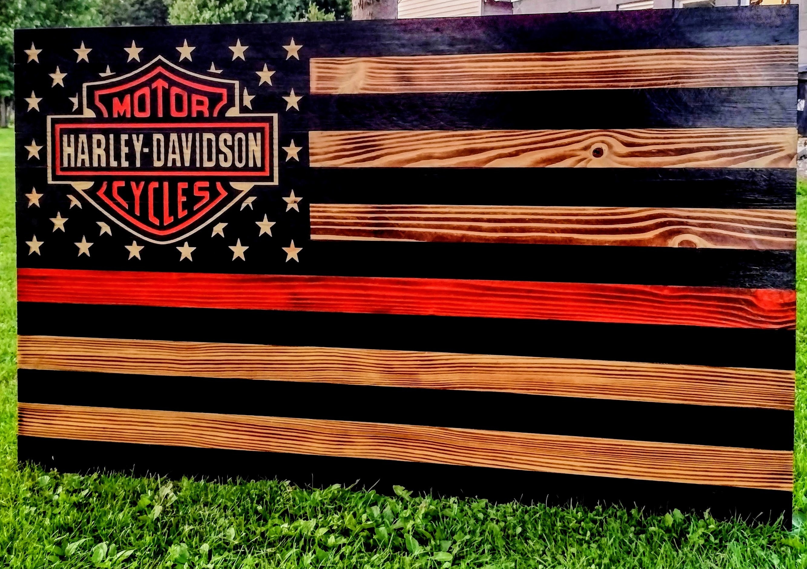 Harley Davidson Wood Flag and Sign - 4 Sizes - Harley Davidson Gift for ...