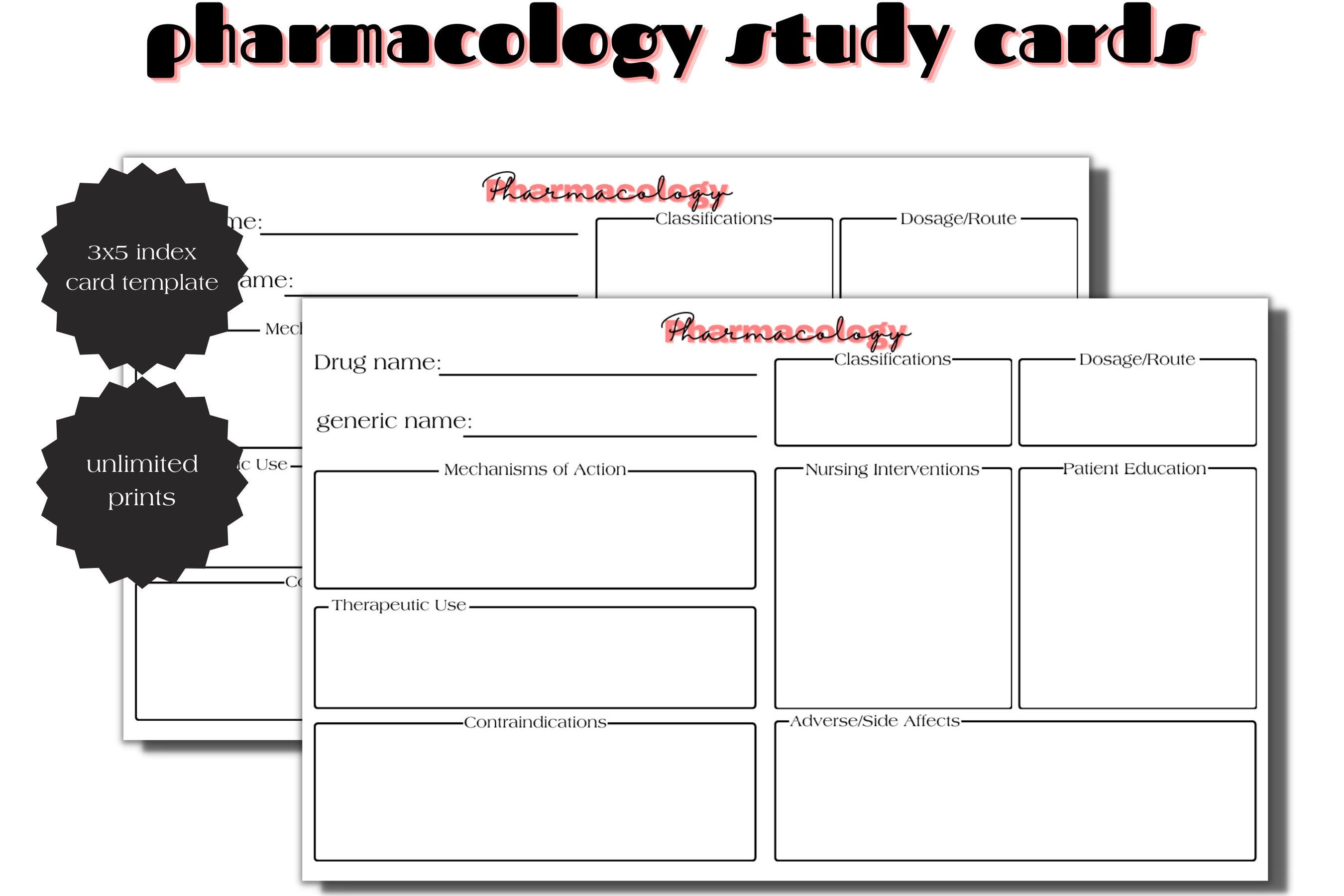 Nursing Student Pharmacology Note Flash Card Template: Comprehensive ...