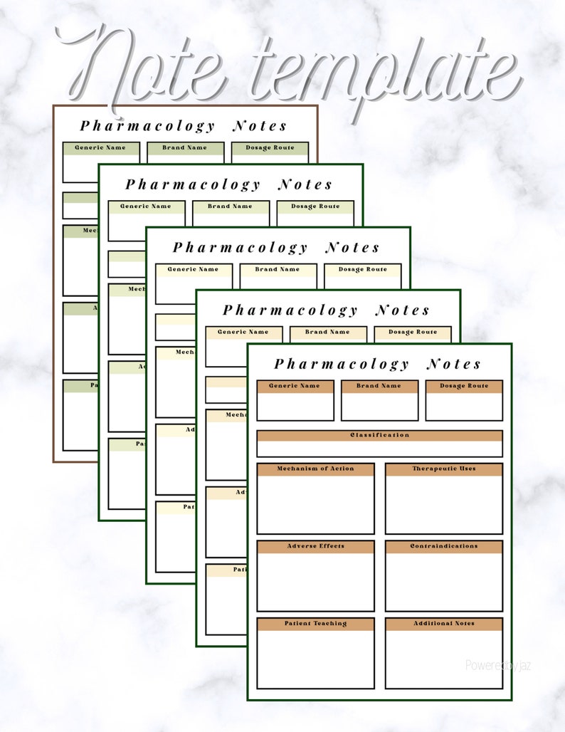 Pharmacology Note Template Downloadable/printable Nursing/med/pharmacy ...