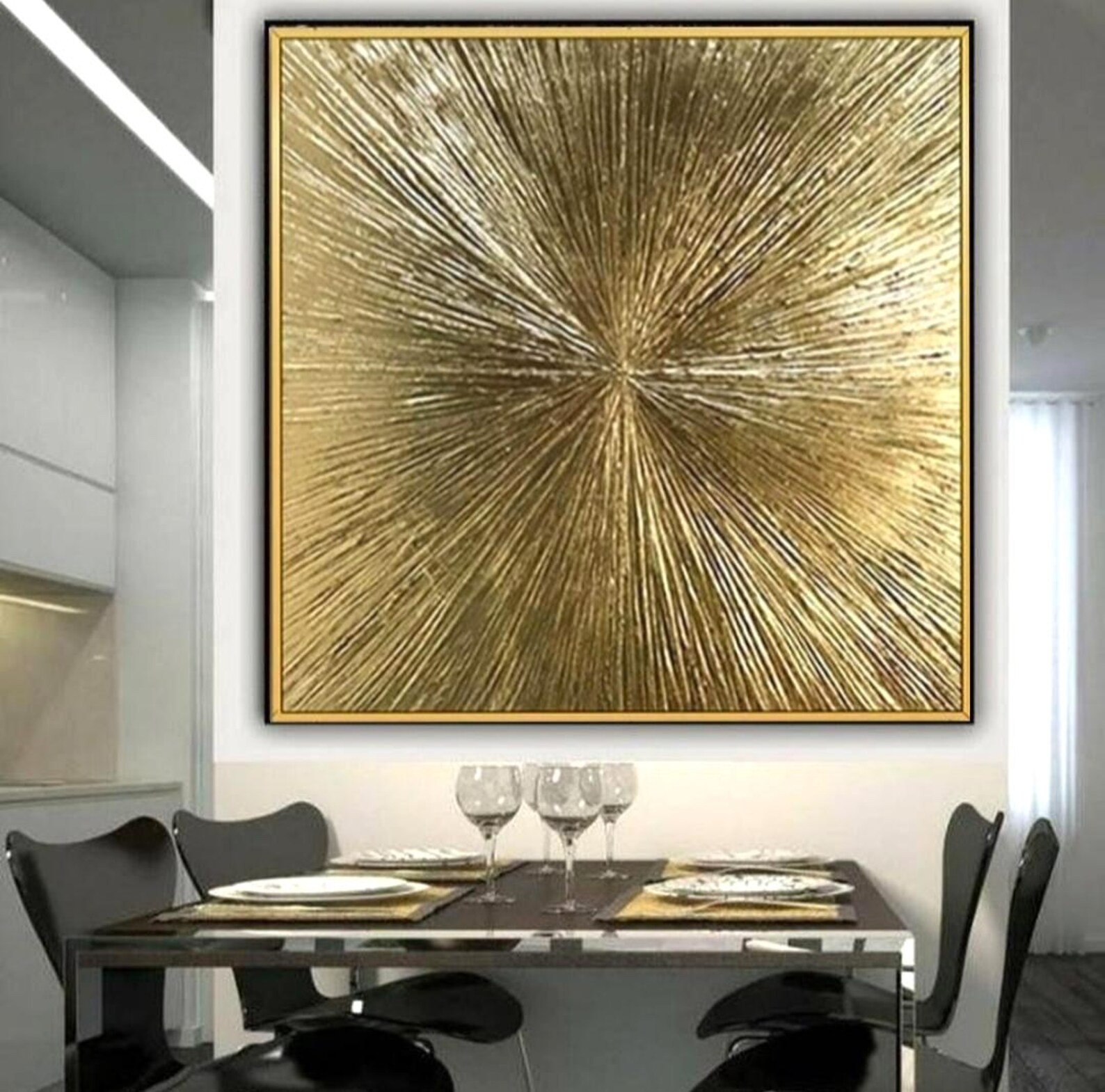 Golden Rays Textured Painting Modern Art for Living Room Gold Leaf Art ...