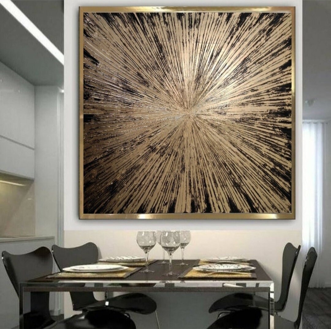 Black Gold Abstract Art Gold Leaf Wall Art 3D Gold Painting Modern Art ...