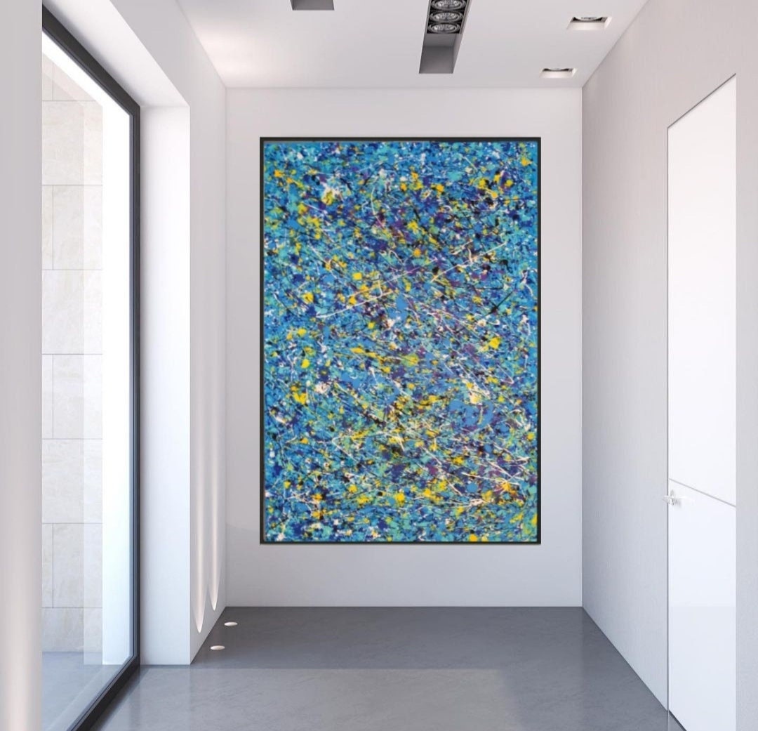 Jackson Pollock Style Painting Modern Abstract Art Blue Abstract Canvas ...