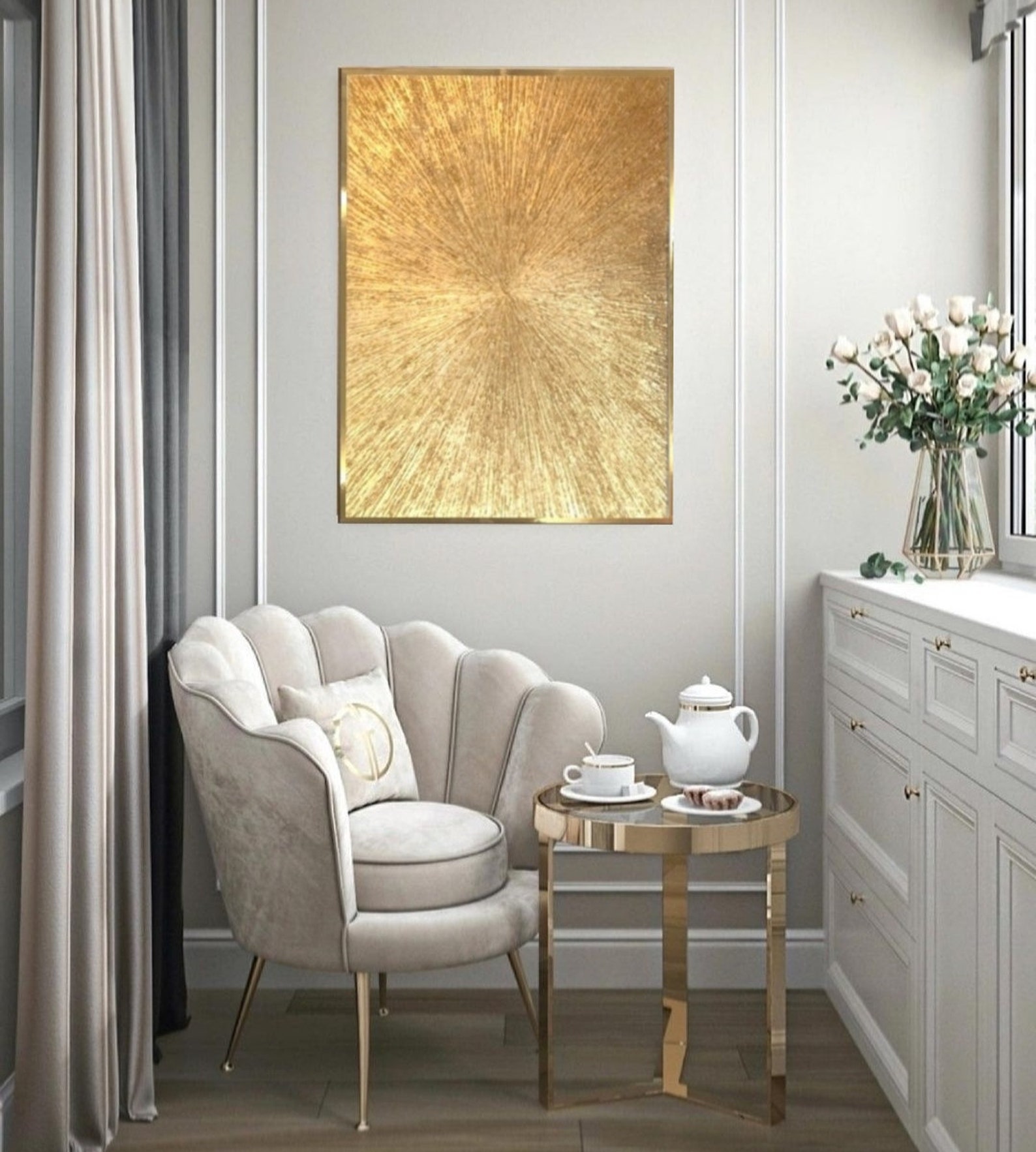Gold Abstract Canvas Art Gold Painting Textured Wall Art Gold Leaf ...