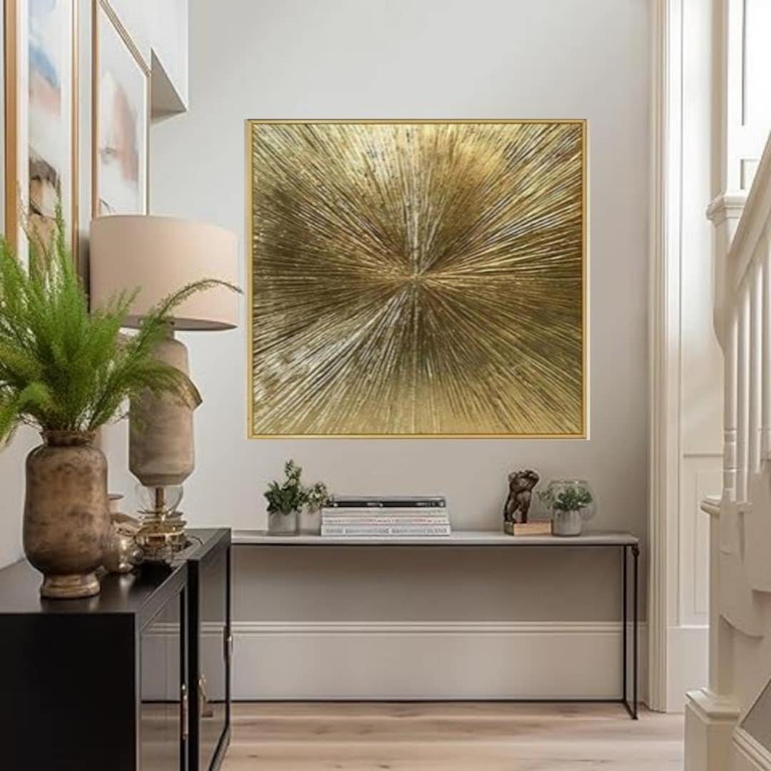 Gold Abstract Wall Art Modern Gold Painting on Canvas Large Gold Leaf ...