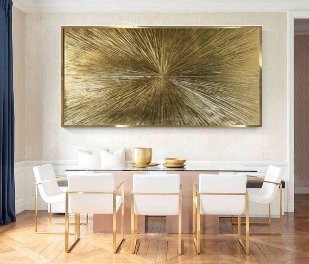 Gold Abstract Painting Gold Leaf Wall Art 3D Gold Rays Textured Art ...