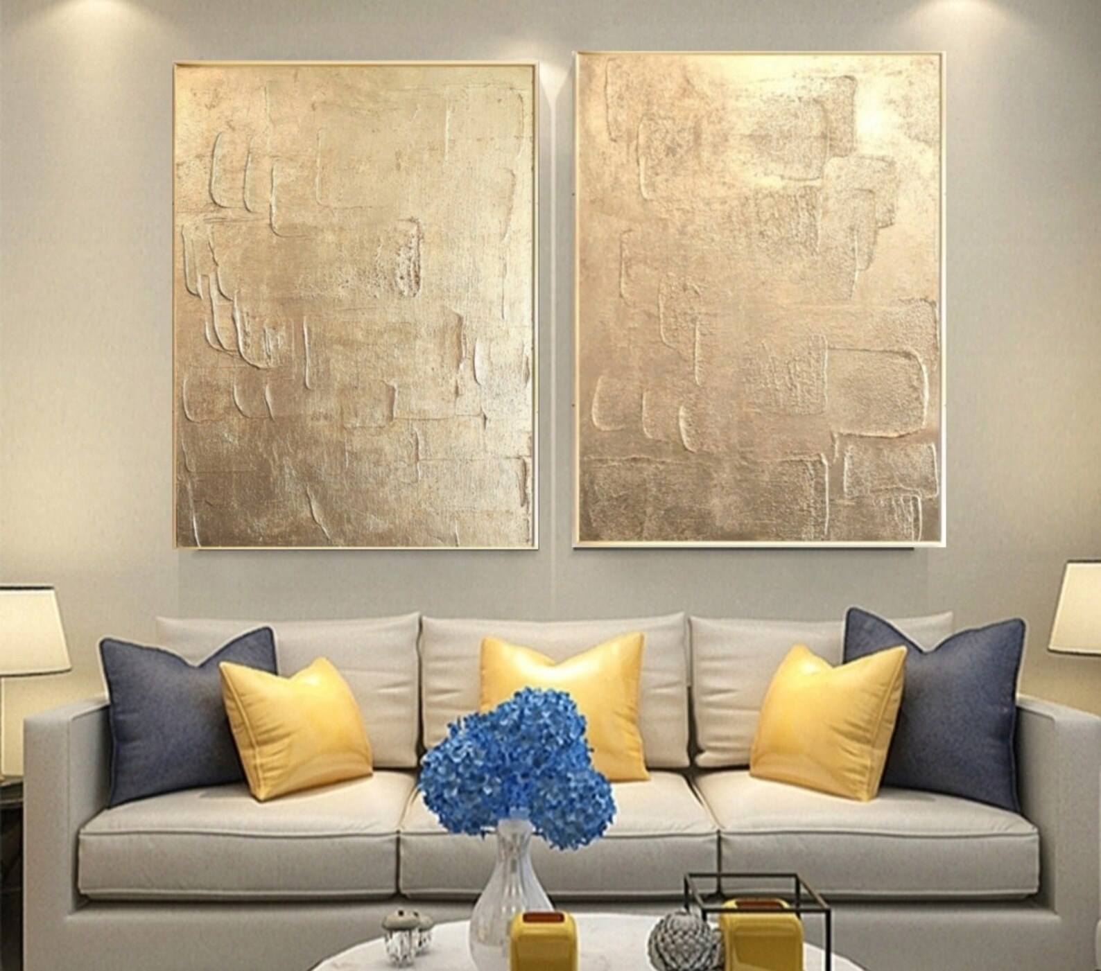 Gold Abstract Painting Gold Textured Wall Art Gold Leaf Art Metallic ...