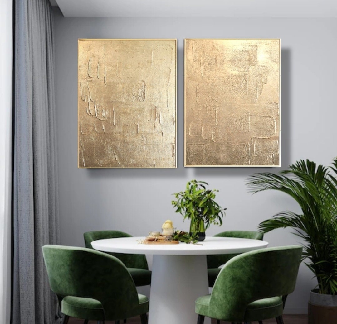 Gold Abstract Painting Gold Textured Wall Art Gold Leaf Art Metallic ...