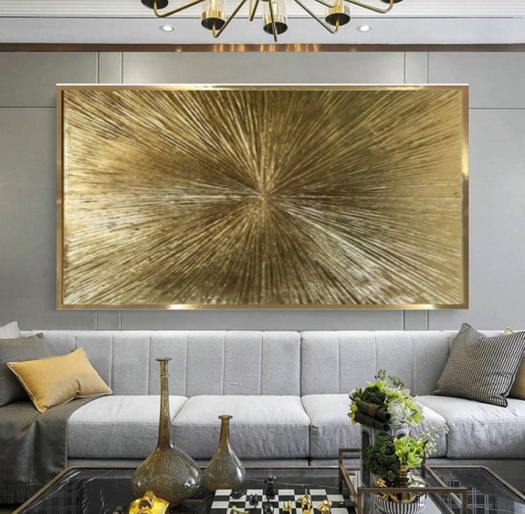 Gold Abstract Painting Gold Leaf Wall Art 3D Gold Rays Textured Art ...
