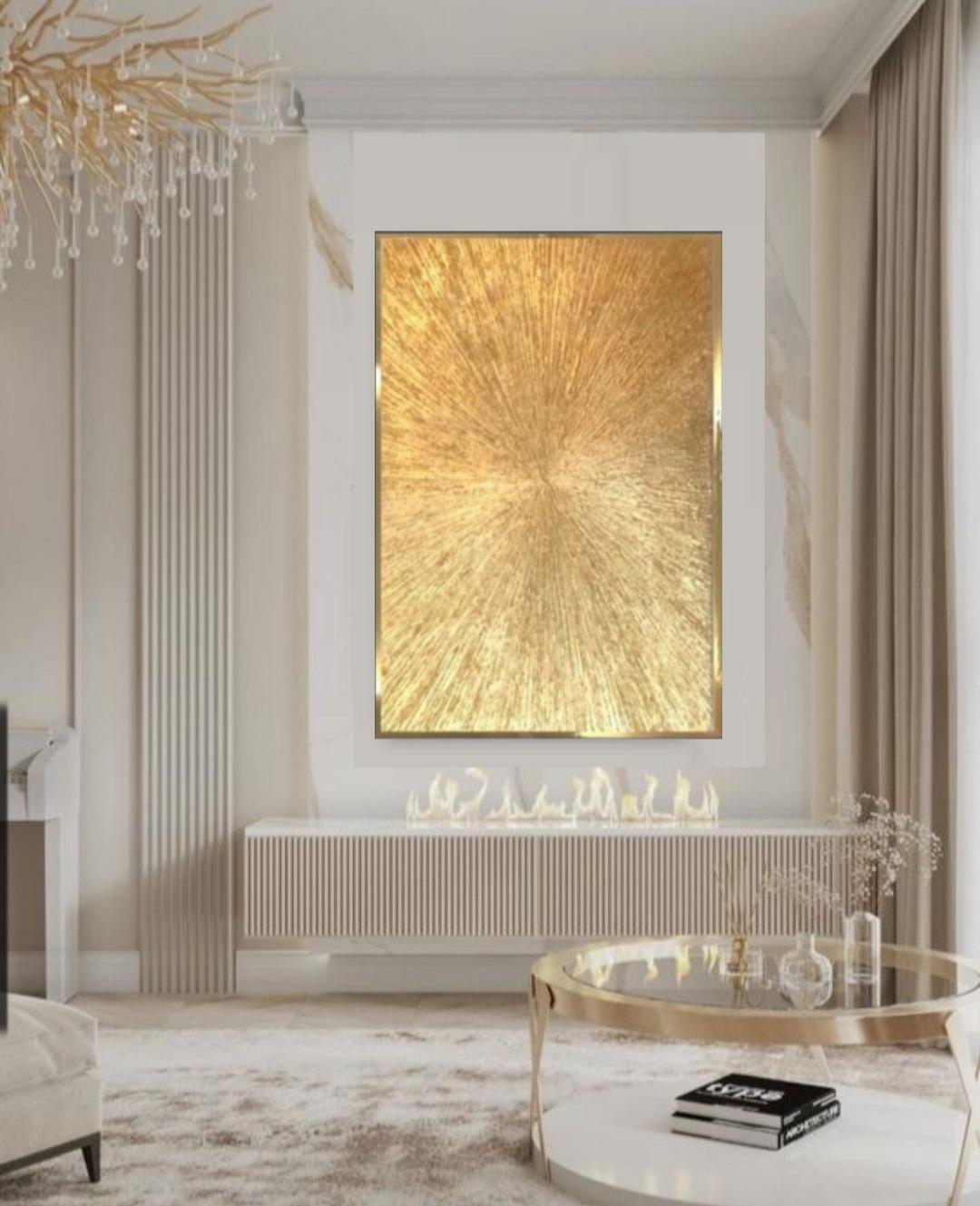 Original Art Gold Abstract Textured Painting on Canvas Gold Leaf Art 3D ...