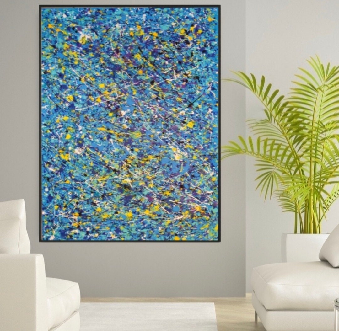 Jackson Pollock Style Painting Modern Abstract Art Blue Abstract Canvas ...