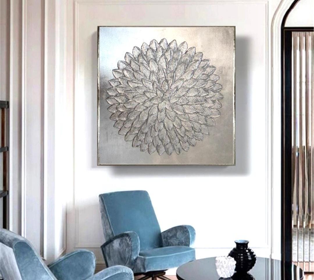 Silver Abstract Art Minimalist Painting Large Abstract Painting ...