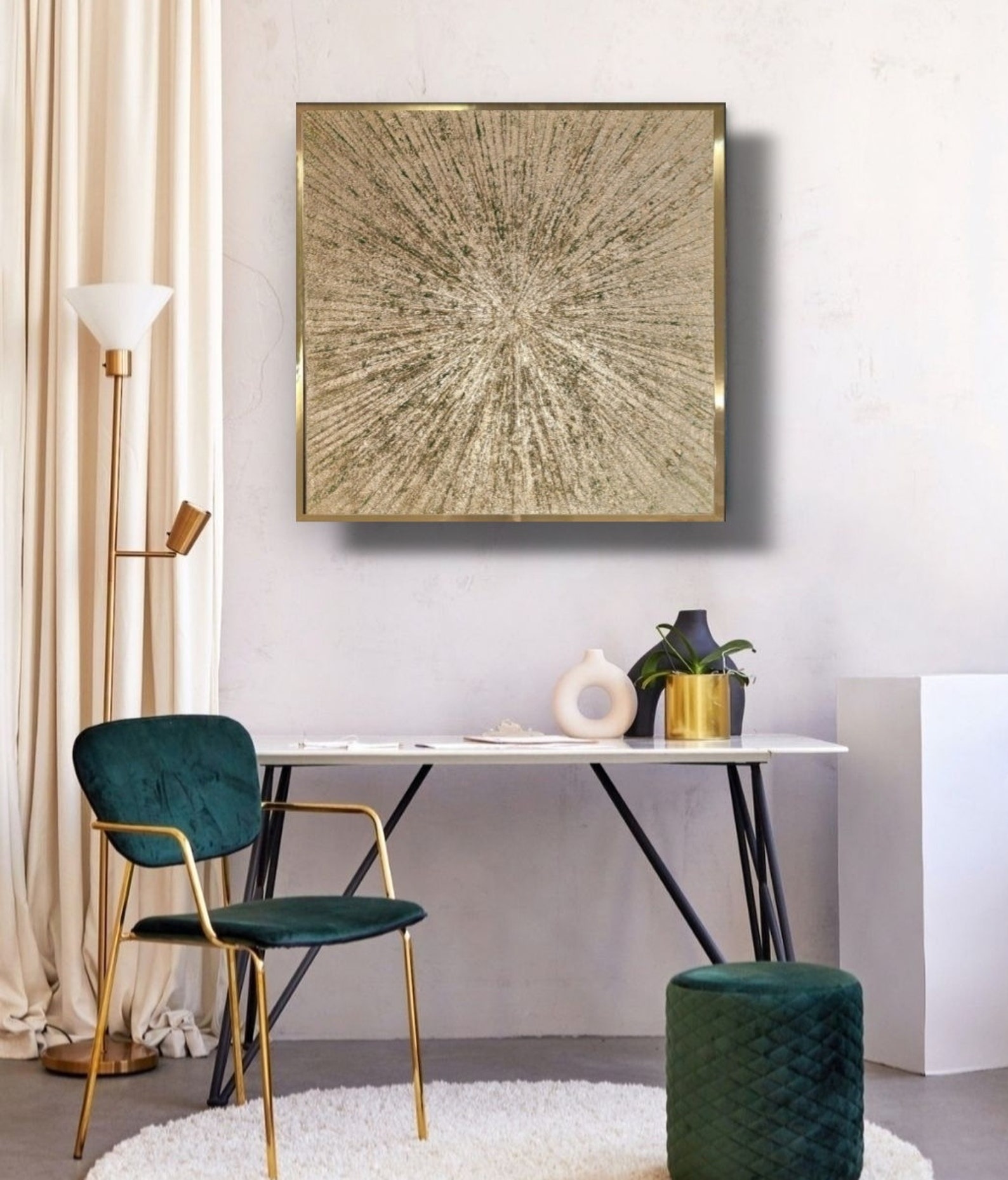 Gold Abstract Art Gold Leaf Wall Art Green Gold Textured Painting ...