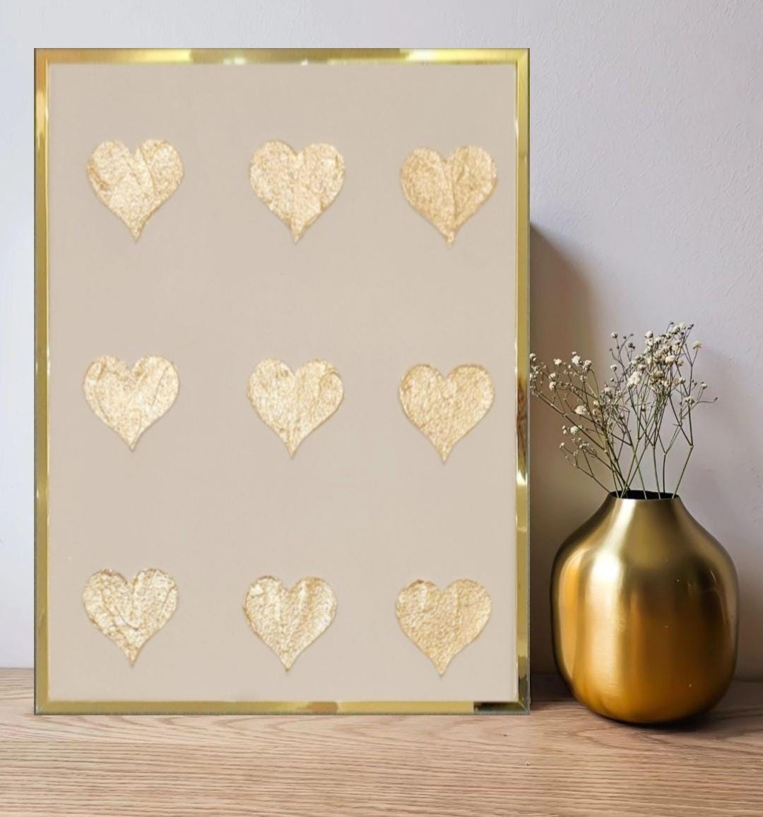 Gold Heart Art White Gold Abstract Wall Art Abstract Heart Painting ...