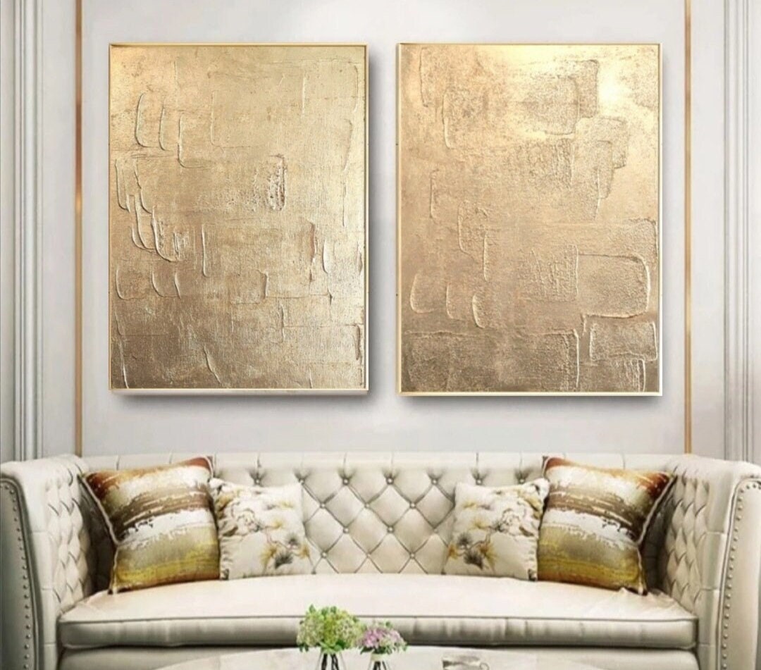 Gold Abstract Painting Gold Textured Wall Art Gold Leaf Art Metallic ...