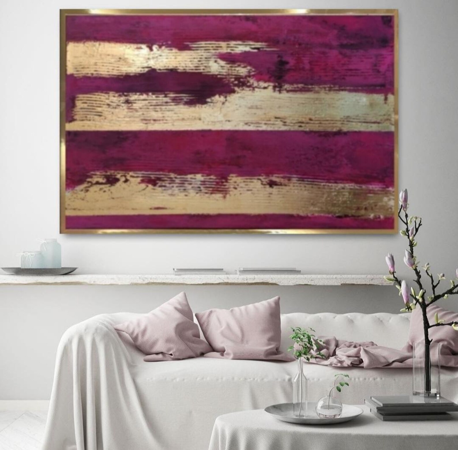 Pink Gold Abstract Painting Gold Textured Wall Art Gold Leaf Art Pink ...