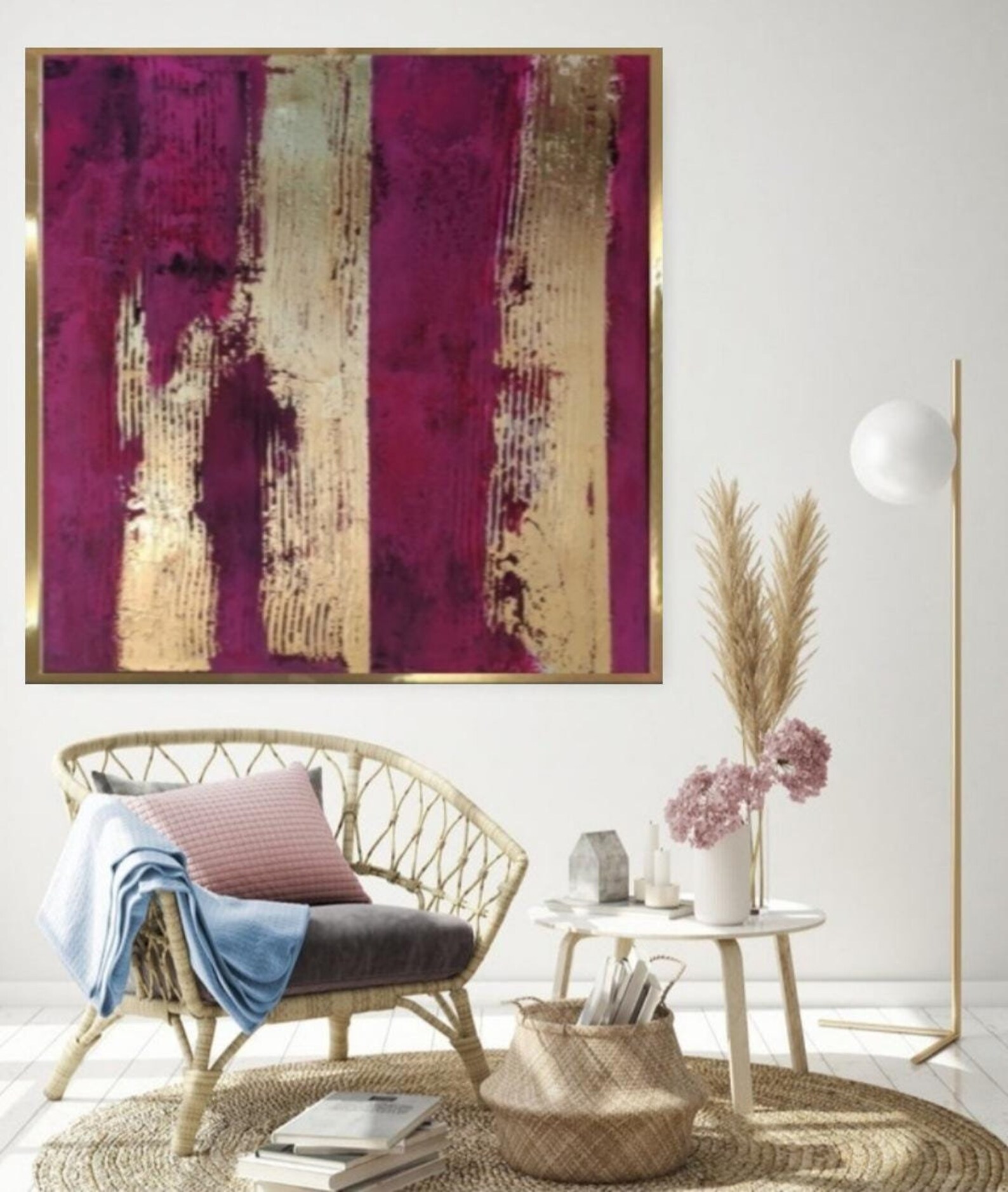 Pink Gold Abstract Painting Gold Textured Wall Art Gold Leaf Art Pink ...
