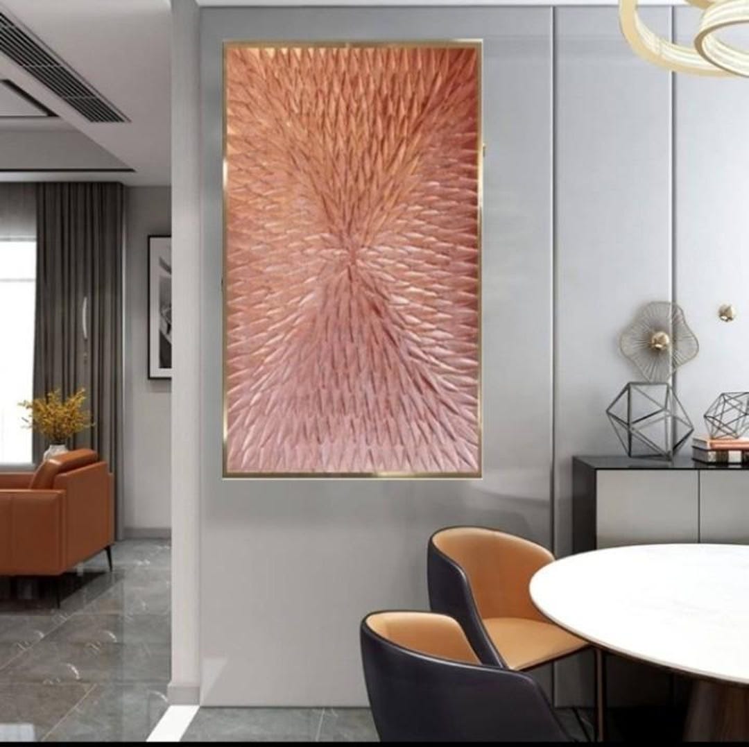 Contemporary Copper Leaf Painting 3D Copper Textured Wall Art Metallic ...