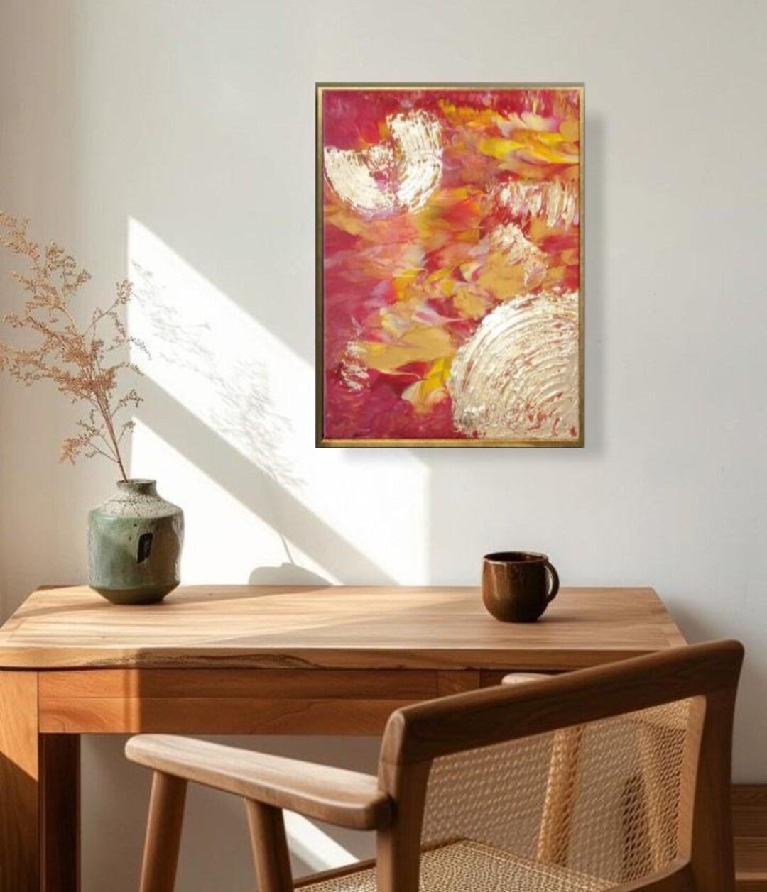 Modern Art Red Abstract Painting on Canvas Gold Leaf Wall Art Red ...