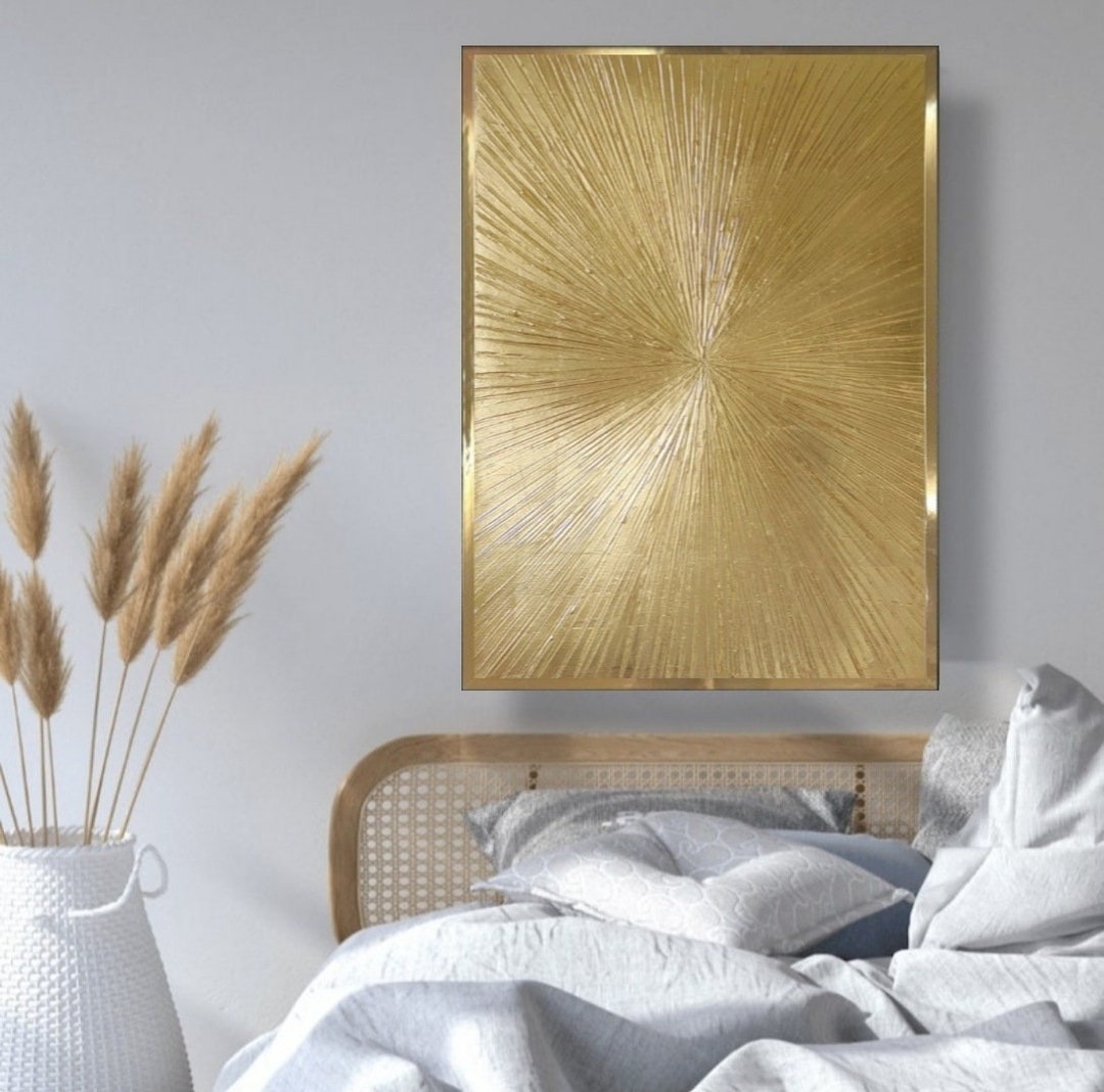 Gold Textured Painting Gold Leaf Wall Art 3D Gold Abstract Canvas Art ...